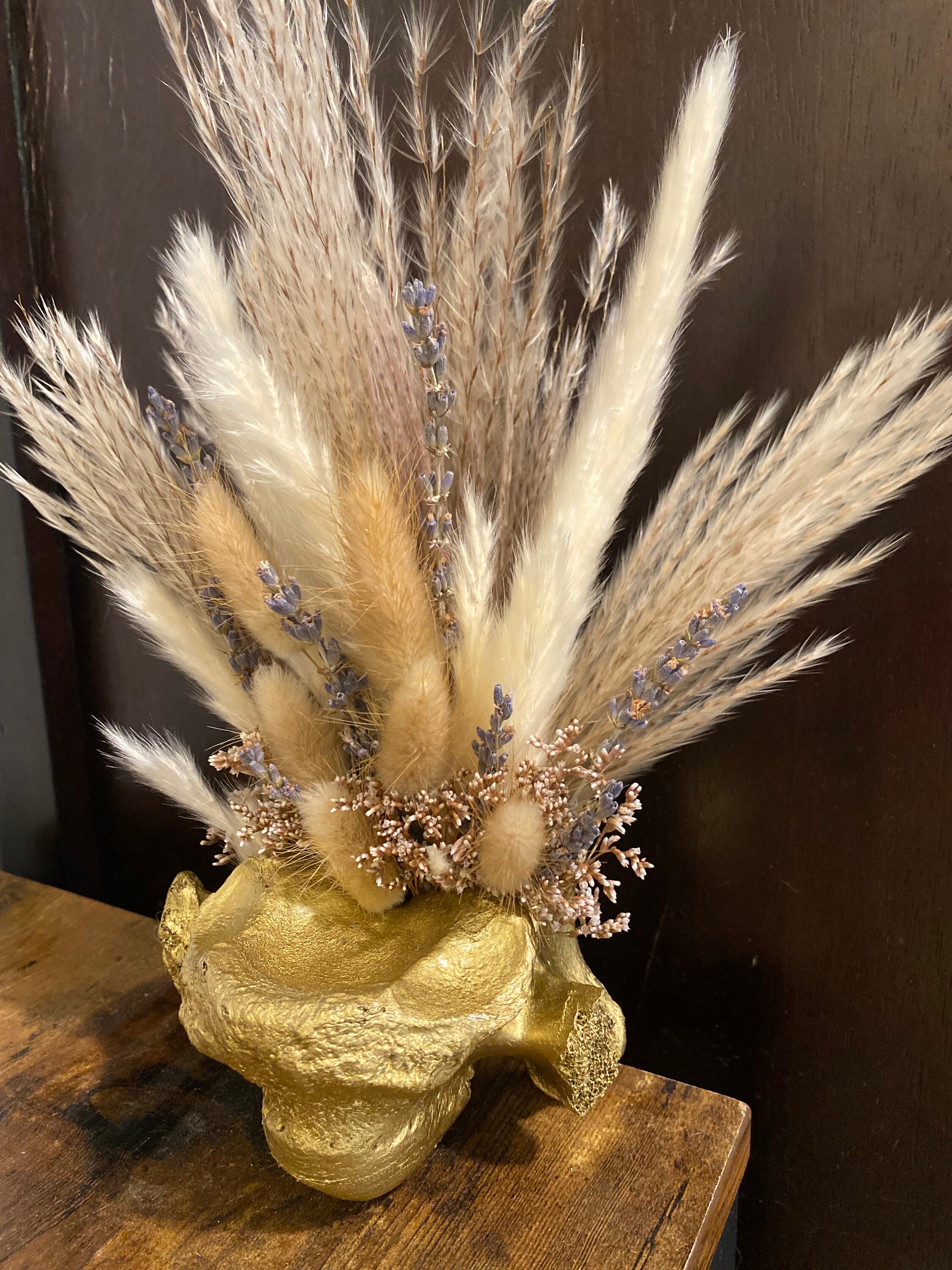 Golden Cow Vertebrae With Preserved Dried Florals - Rustic Elegance ...