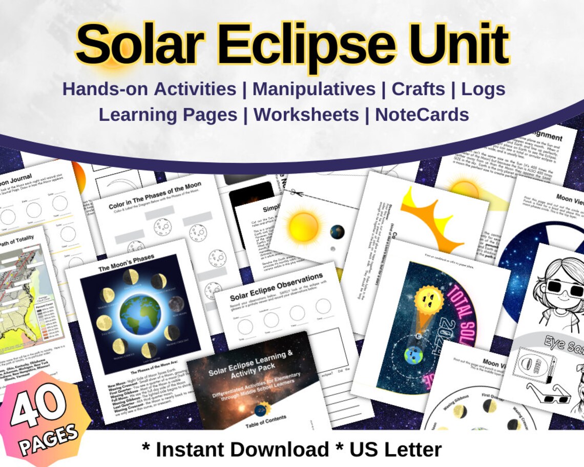Solar Eclipse Unit Study Moon Phases Worksheets Eclipse Crafts ...
