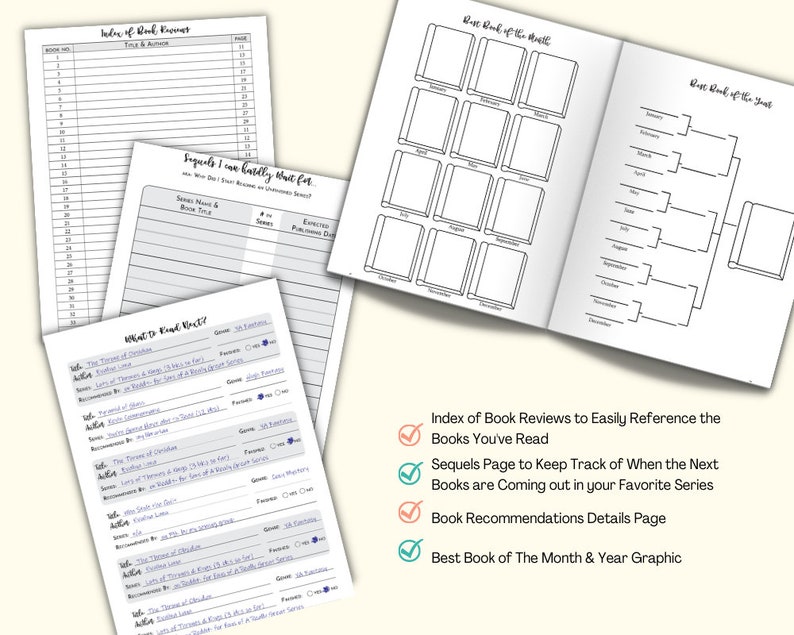 Book Review Printable Bundle Reading Log Printable Reading Journal for ...