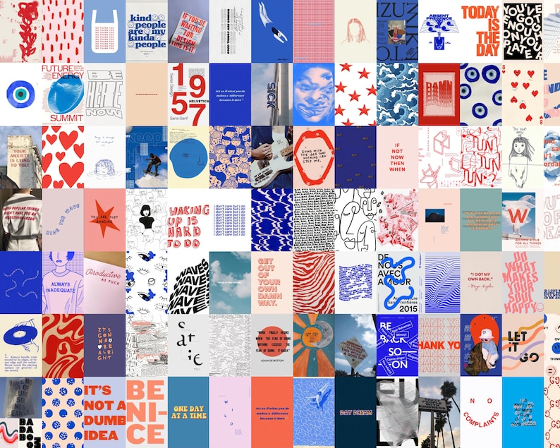 Blue Collage Kit Red Collage Kit Blue Wall Collage Red and - Etsy