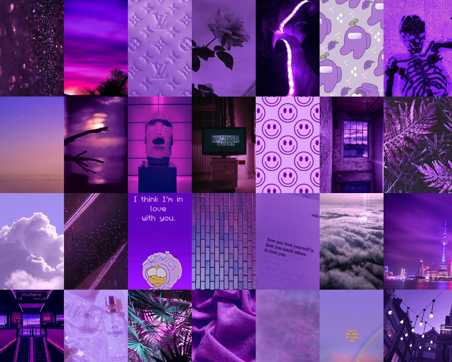 Lila Wand Collage Kit, Lila Collage Wand, Lila Ästhetische Wandcollage ...