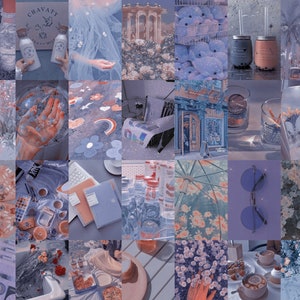 Blue Wall Collage Kit, Soft Blue Wall Collage Kit, Blue and Peach Wall ...