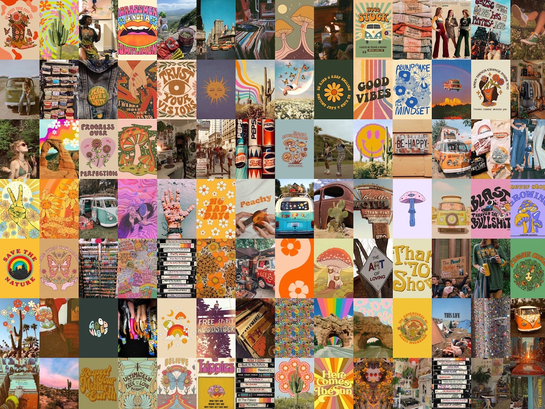 Retro Wall Collage Kit, Hippie Wall Collage, Vintage Indie Aesthetic ...