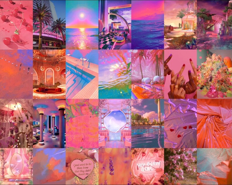 Pink Wall Collage Kit, Orange Collage Kit, Purple Wall Collage, Warm ...