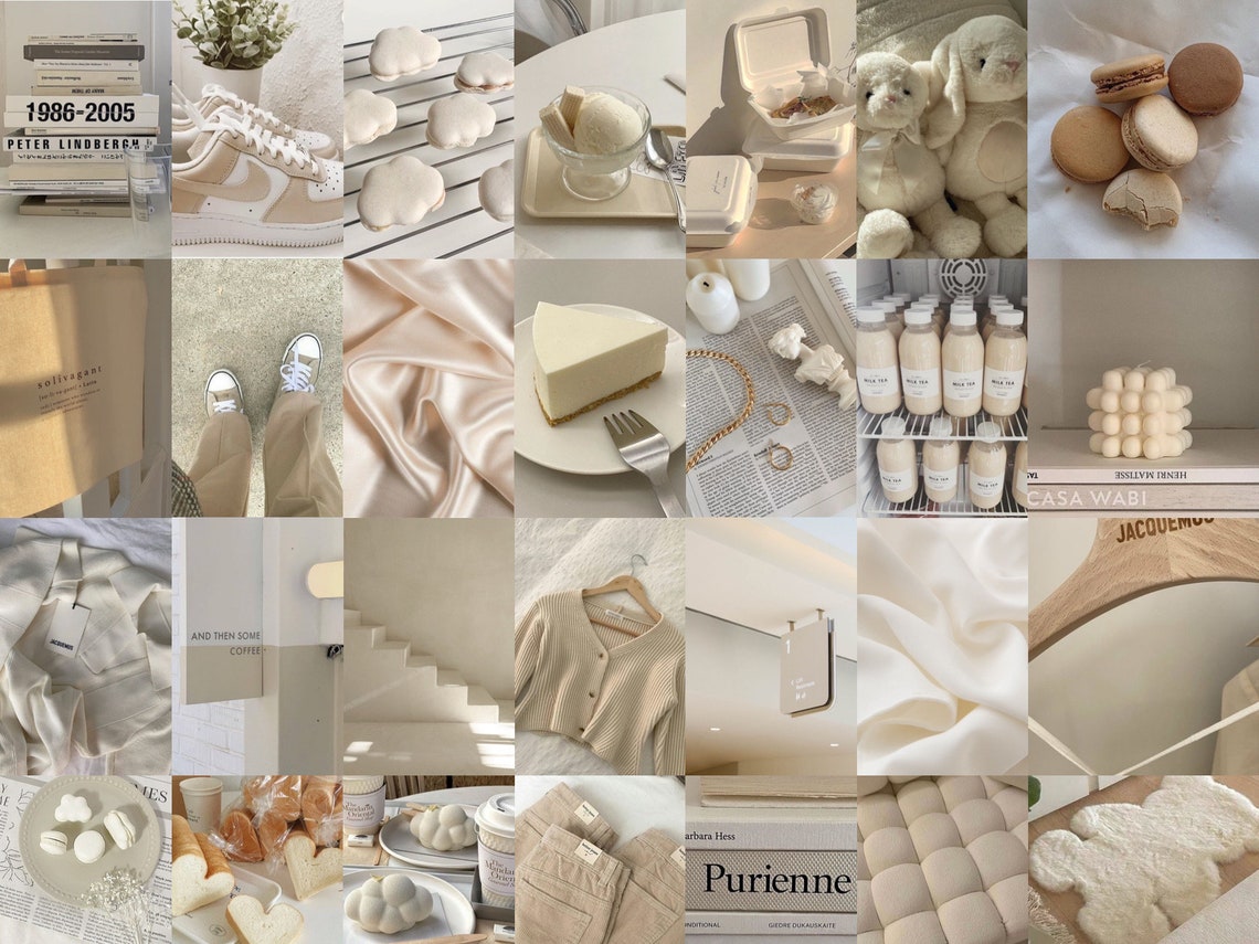 Cream Wall Collage Kit, Neutral Wall Collage, Beige Aesthetic Wall Art ...