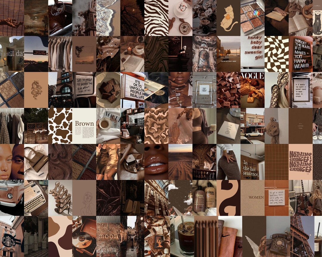 Brown Wall Collage Kit, Brown Photo Wall, Brown Collage Wall Art ...
