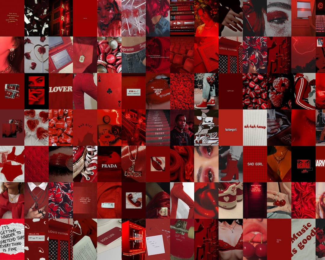 Red Wall Collage Kit, Red Aesthetic Collage Kit, Aesthetic Wall Collage ...
