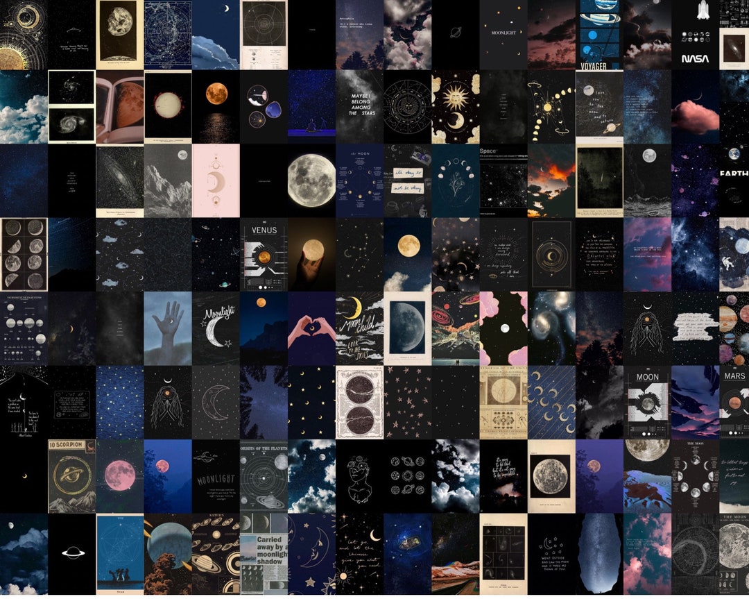 Moonlight Aesthetic Wall Collage Kit, Astronomy Collage Kit, Moon ...