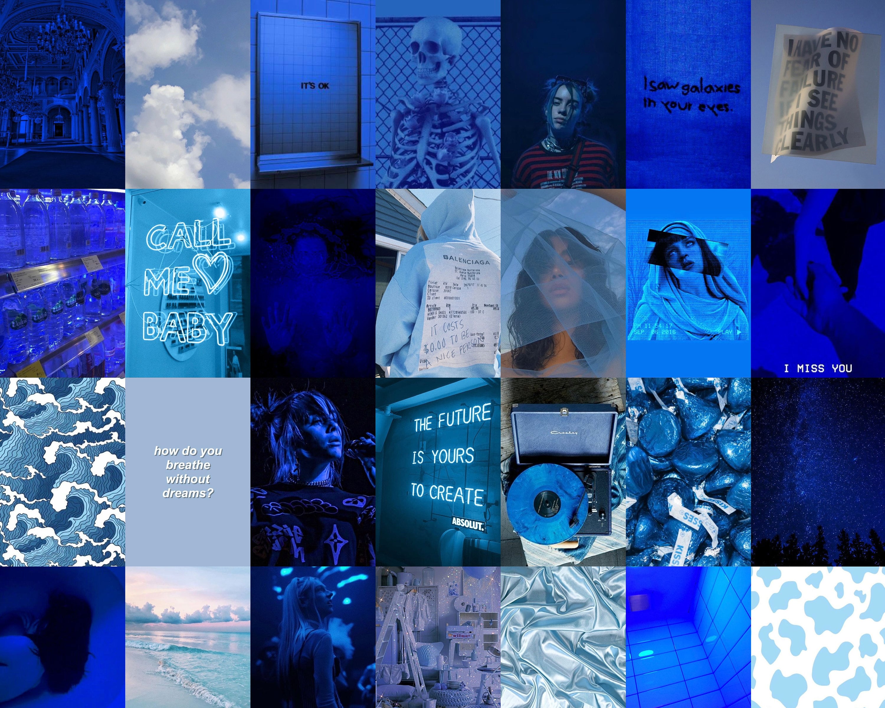 Blue Wall Collage Kit Blue Aesthetic Wall Collage Blue | Etsy
