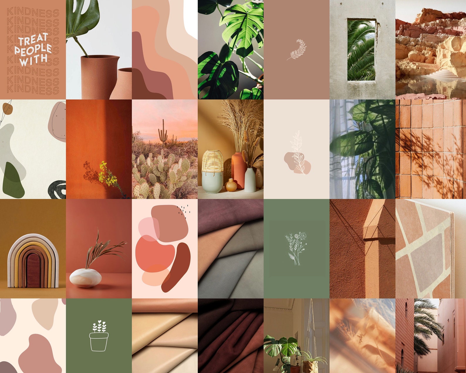 Earth Tones Wall Collage Kit, Boho Wall Collage Kit, Boho Aesthetic ...