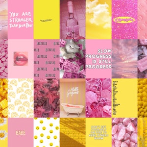 Pink Wall Collage Kit, Yellow Collage Kit, Pink Collage Kit, Pink and ...