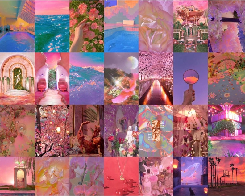 Pink Wall Collage Kit, Orange Collage Kit, Purple Wall Collage, Warm ...