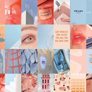 Peach Wall Collage Kit, Blue Collage Kit, Peach & Blue Aesthetic ...