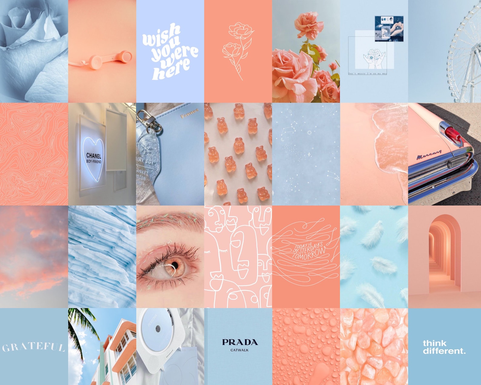 Peach Wall Collage Kit, Blue Collage Kit, Peach & Blue Aesthetic ...