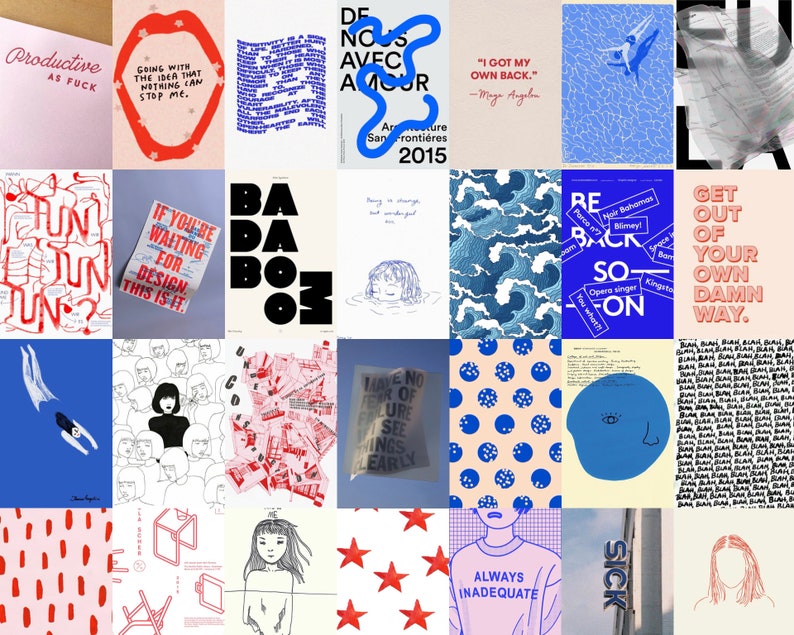 Blue Collage Kit Red Collage Kit Blue Wall Collage Red and - Etsy