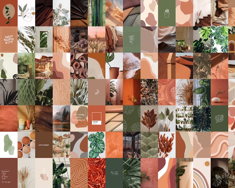 Earth Tones Wall Collage Kit, Boho Wall Collage Kit, Boho Aesthetic ...