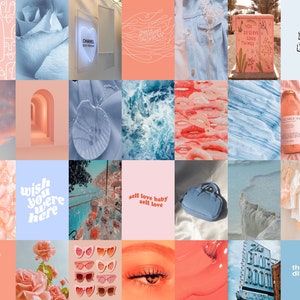 Peach Wall Collage Kit, Blue Collage Kit, Peach & Blue Aesthetic ...