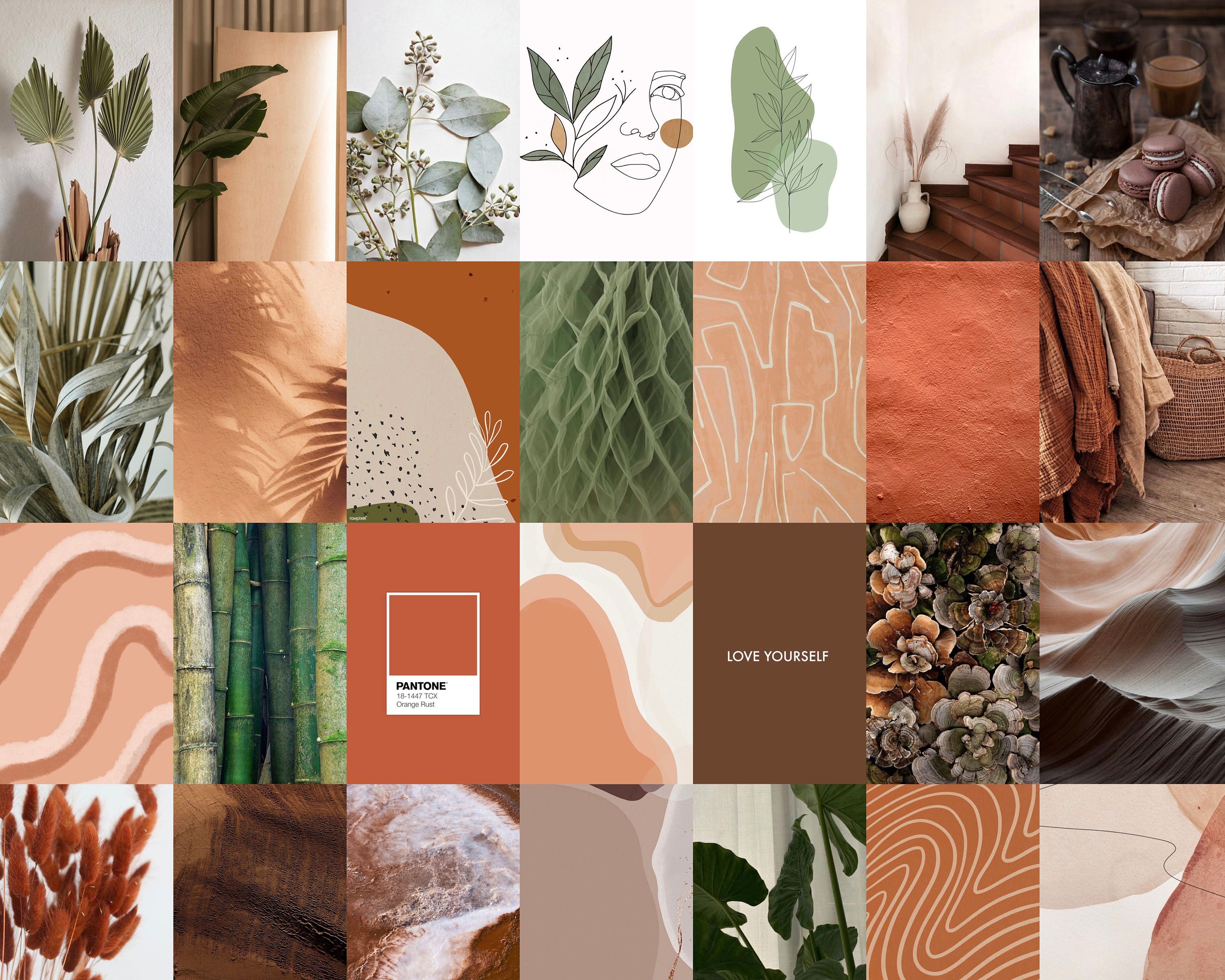 Earth Tones Wall Collage Kit, Boho Wall Collage Kit, Boho Aesthetic ...