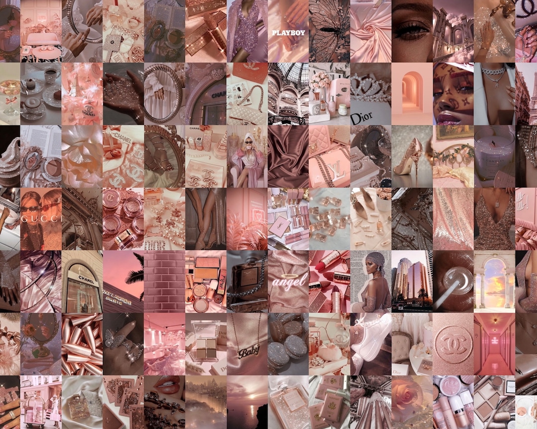 Rose Gold Wall Collage Kit Boujee Wall Collage Glam Aesthetic Wall