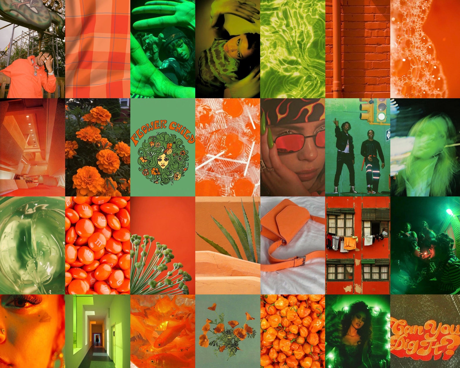 Orange Wall Collage Kit Green Collage Kit Orange Aesthetic - Etsy