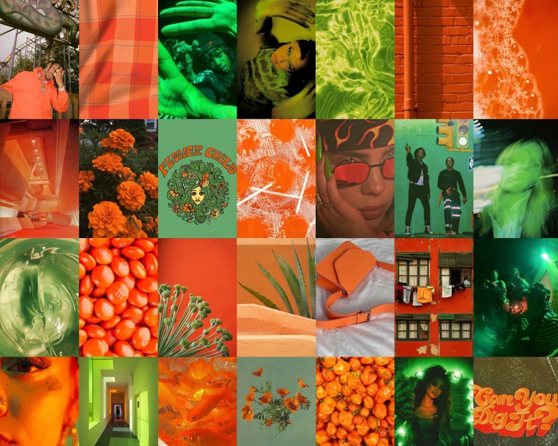 Orange Wall Collage Kit Green Collage Kit Orange Aesthetic - Etsy