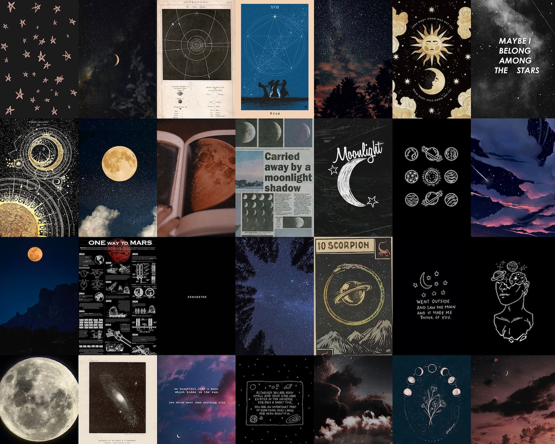 Moonlight Aesthetic Wall Collage Kit Astronomy Collage Kit - Etsy México