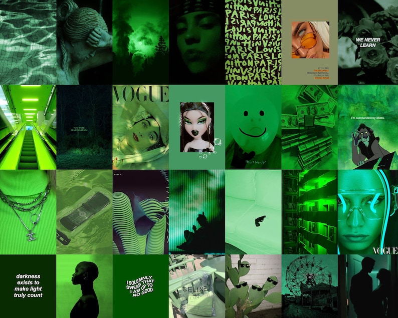 Green Wall Collage Kit, Green Collage Kit, Green Aesthetic Photo Wall ...