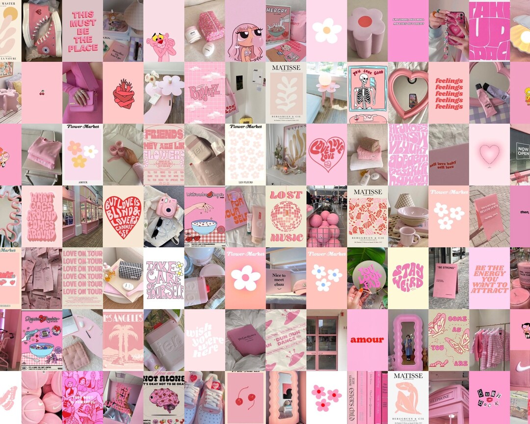 Pink Wall Collage Kit, Danish Pastel Wall Collage, Pink Aesthetic Wall ...