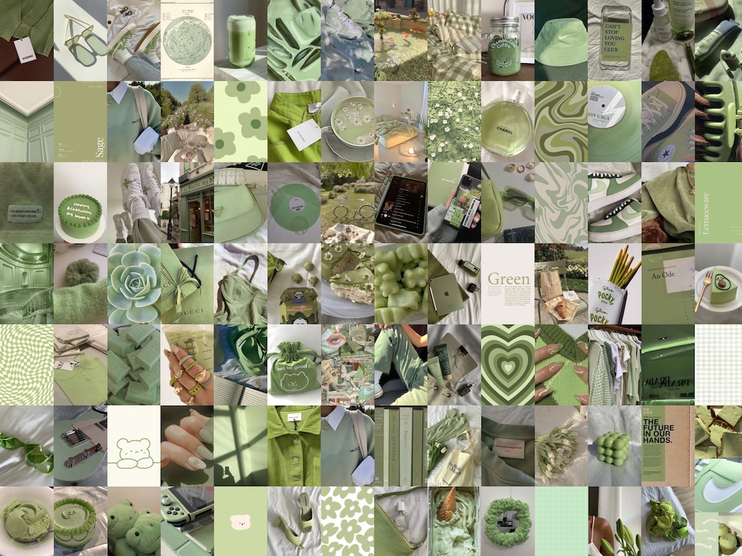 Sage Green Wall Collage Kit, Pastel Green Wall Collage, Aesthetic Wall ...