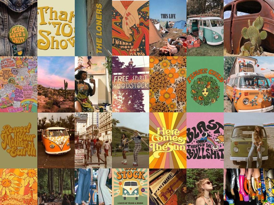 Retro Wall Collage Kit, Hippie Wall Collage, Vintage Indie Aesthetic ...