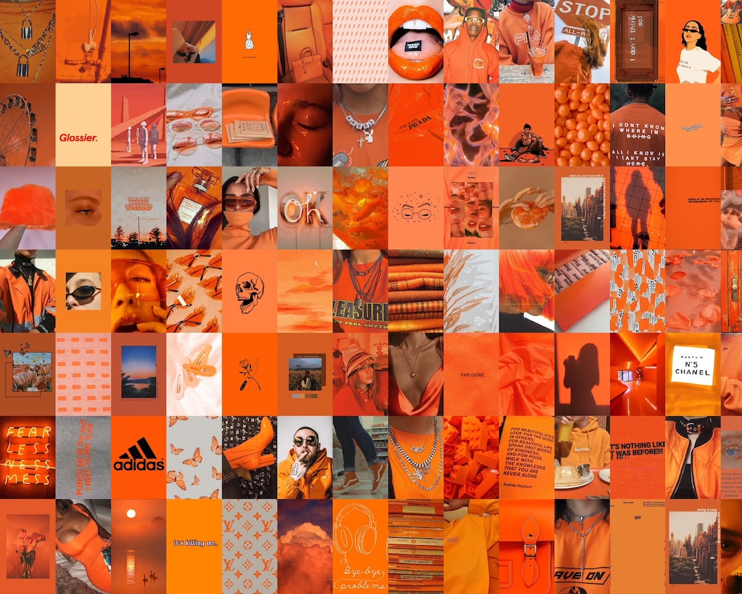 Orange Wall Collage Kit, Orange Wall Collage, Orange Aesthetic Collage ...