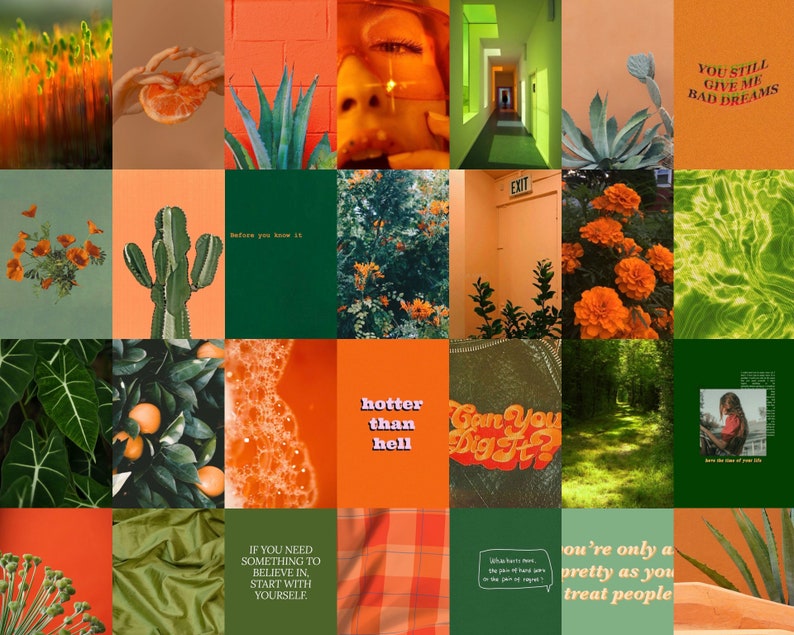Orange Wall Collage Kit Green Collage Kit Orange Aesthetic - Etsy