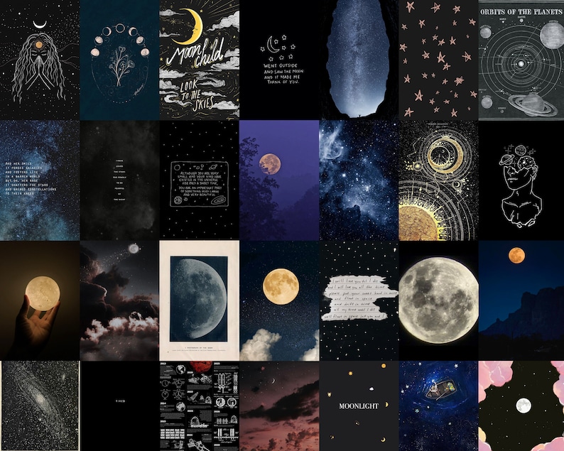 Moonlight Aesthetic Wall Collage Kit Astronomy Collage Kit | Etsy