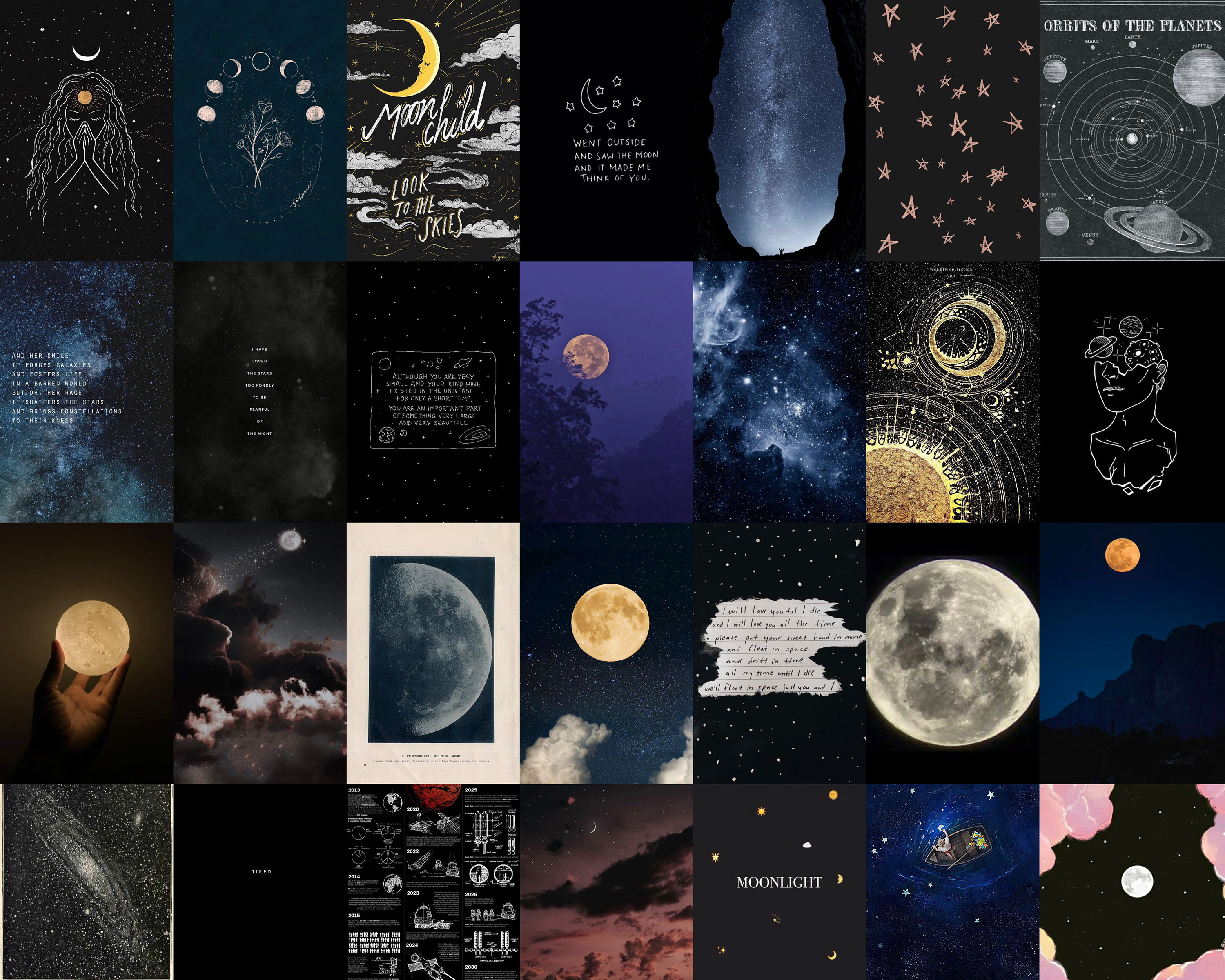 Moonlight Aesthetic Wall Collage Kit, Astronomy Collage Kit, Moon ...