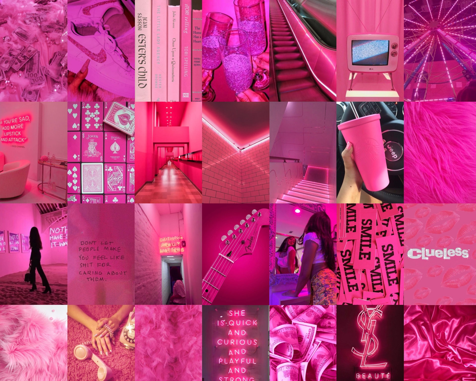 Pink Collage Kit, Hot Pink Wall Collage, Pink Aesthetic Photo Wall ...