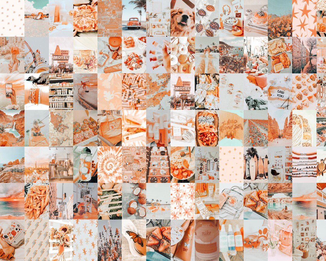 Orange Wall Collage Kit, Beach Collage Kit, Beachy Aesthetic, Peach ...