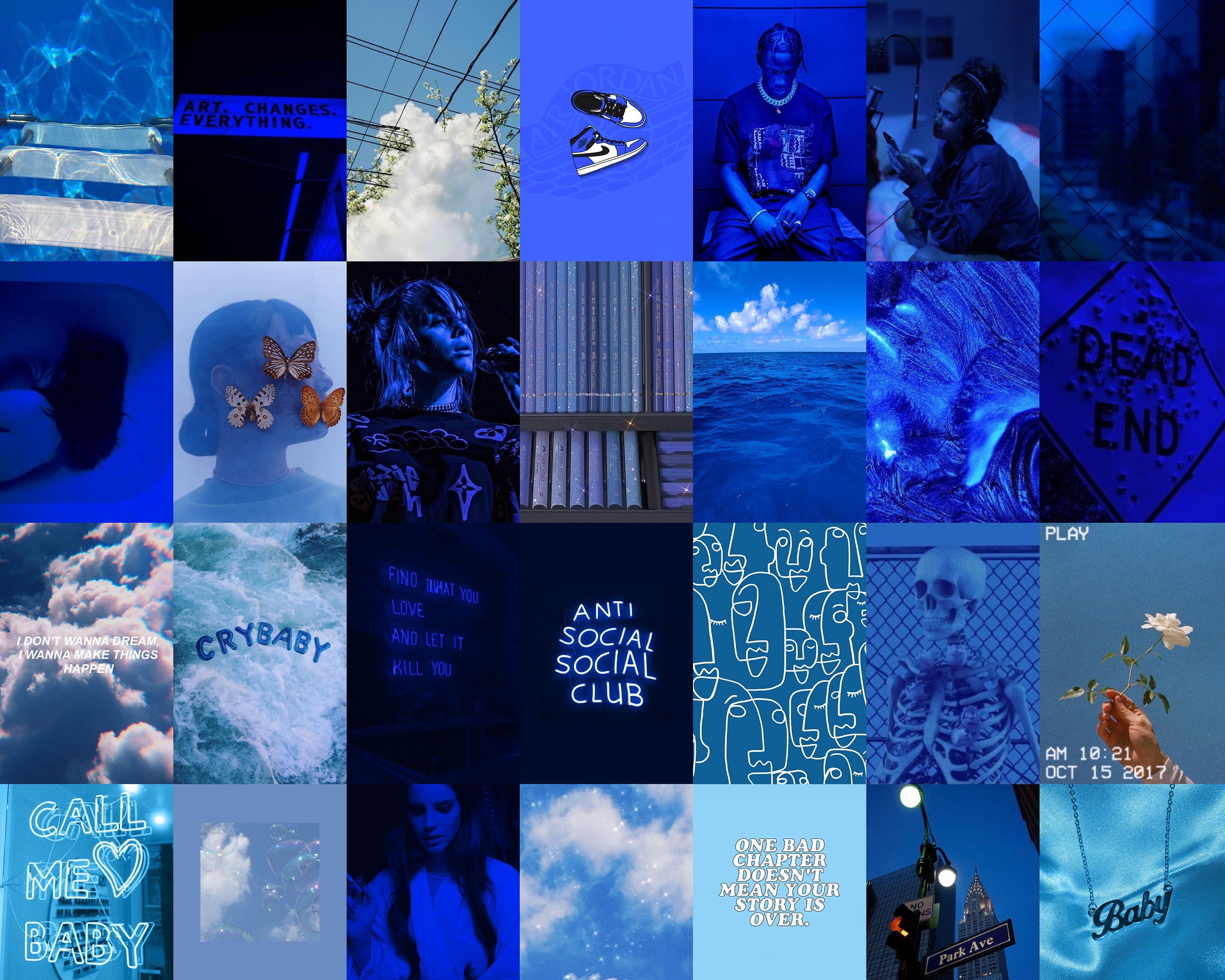 Blue Wall Collage Kit Blue Aesthetic Wall Collage Blue | Etsy