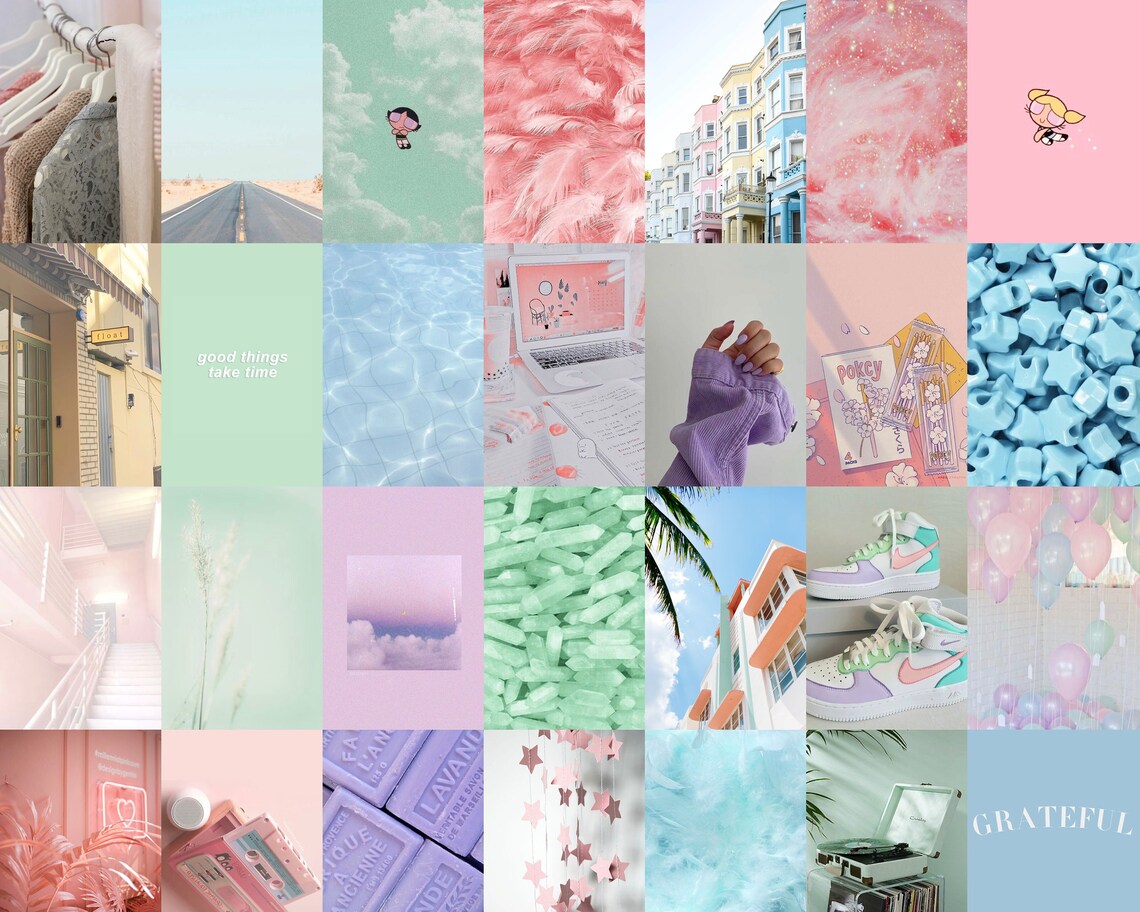 Pastel Wall Collage Kit, Pastel Collage Kit, Pastel Aesthetic Wall Art ...