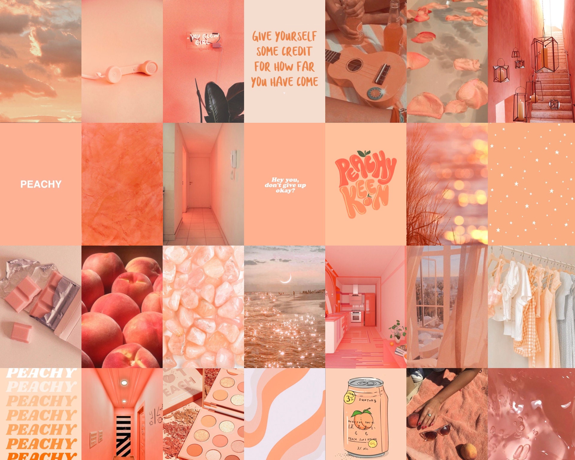 Peach Wall Collage Kit Peach Wall Collage Peach Aesthetic Etsy