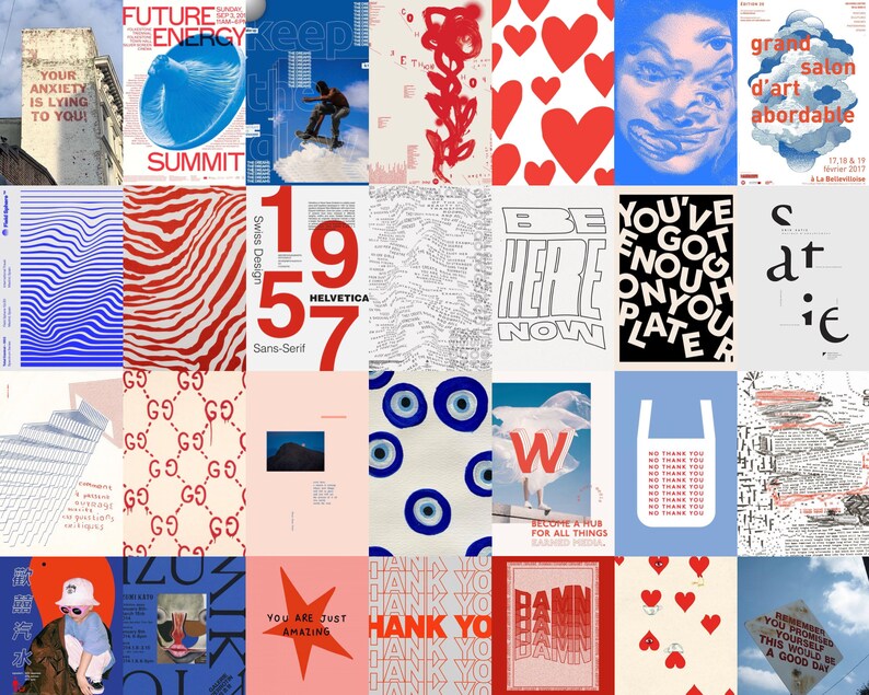 Blue Collage Kit Red Collage Kit Blue Wall Collage Red and - Etsy