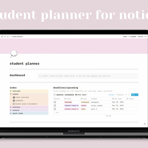 Student Notion Template Study Planner College Assignment - Etsy