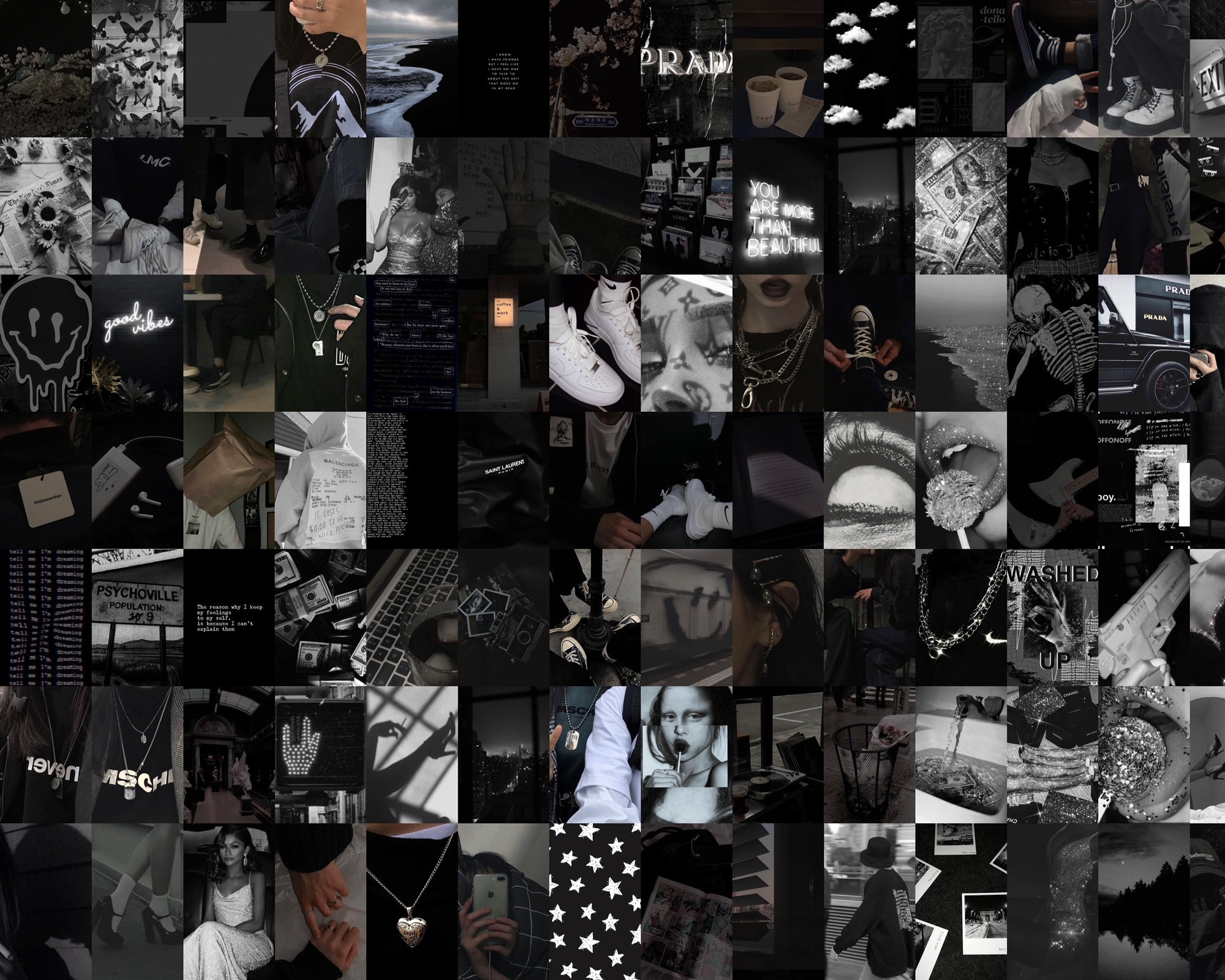 Black Wall Collage Kit, Black Wall Collage, Dark Aesthetic Collage Kit ...