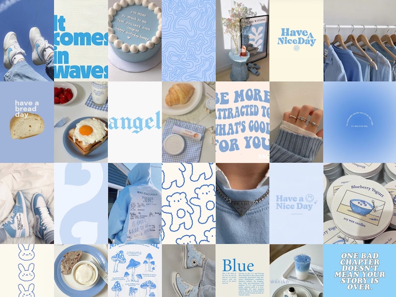 Pastel Blue Wall Collage Kit Baby Blue Wall Collage Danish - Etsy