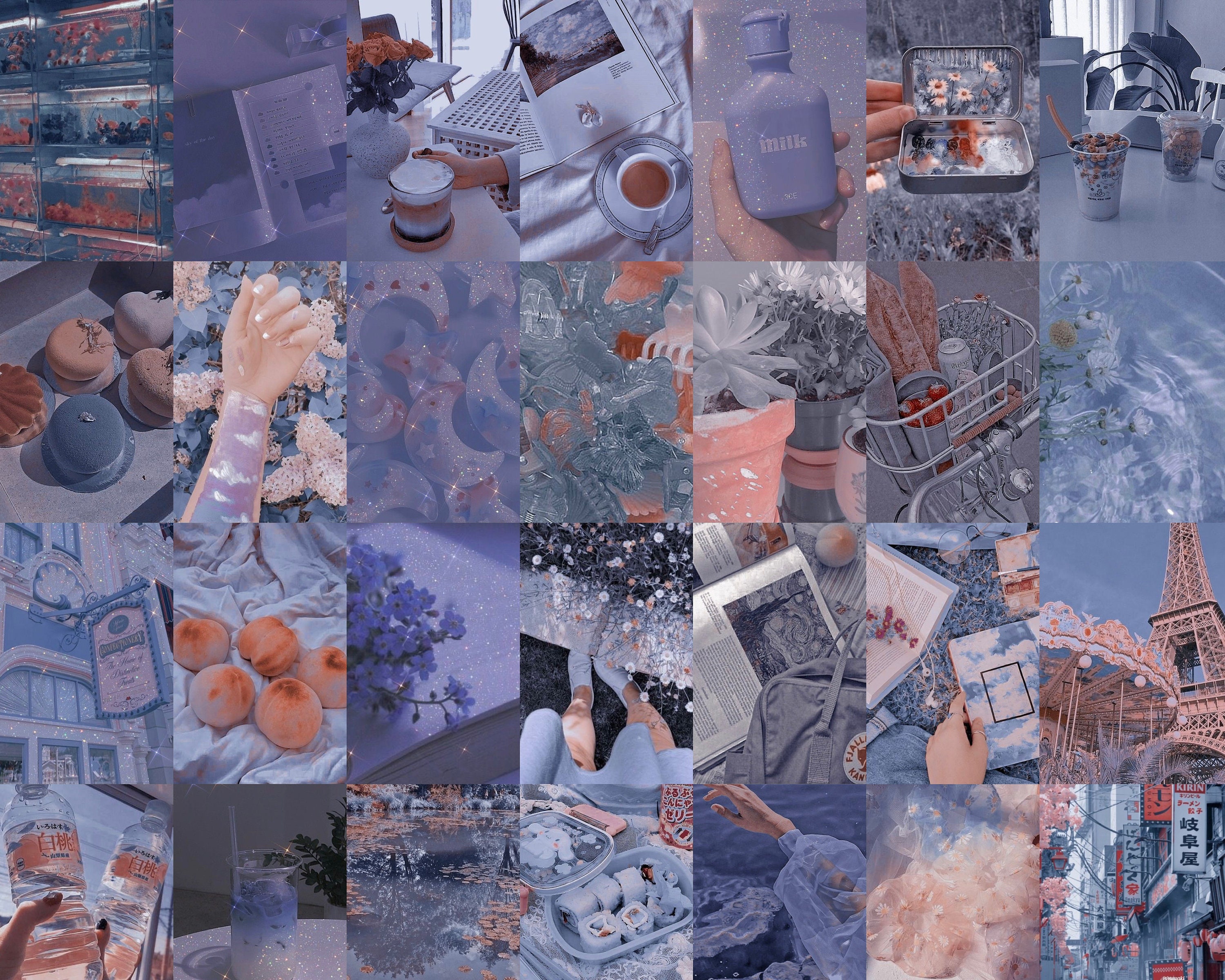 Blue Wall Collage Kit, Soft Blue Wall Collage Kit, Blue and Peach Wall ...