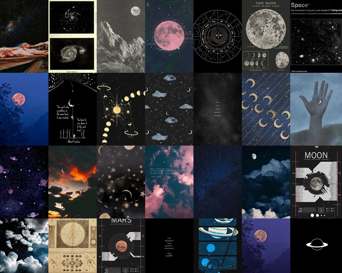 Moonlight Aesthetic Wall Collage Kit Astronomy Collage Kit | Etsy