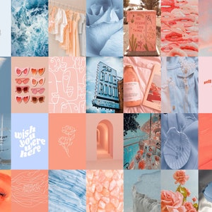 Peach Wall Collage Kit, Blue Collage Kit, Peach & Blue Aesthetic ...