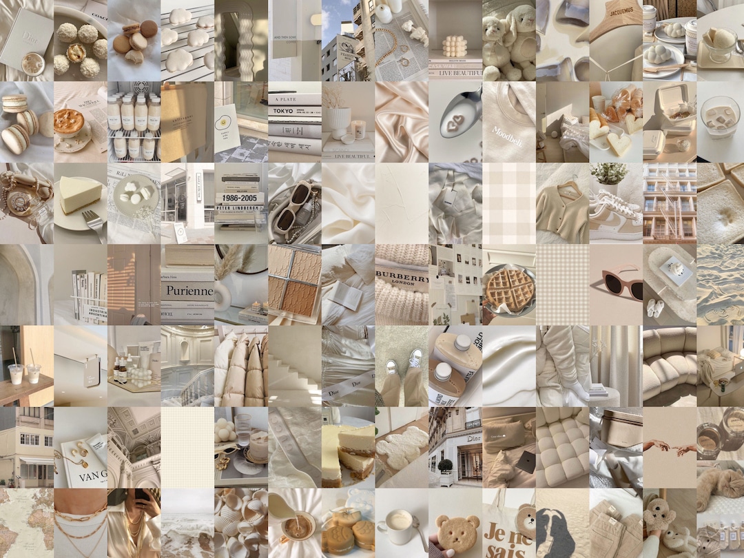 Cream Wall Collage Kit, Neutral Wall Collage, Beige Aesthetic Wall Art ...