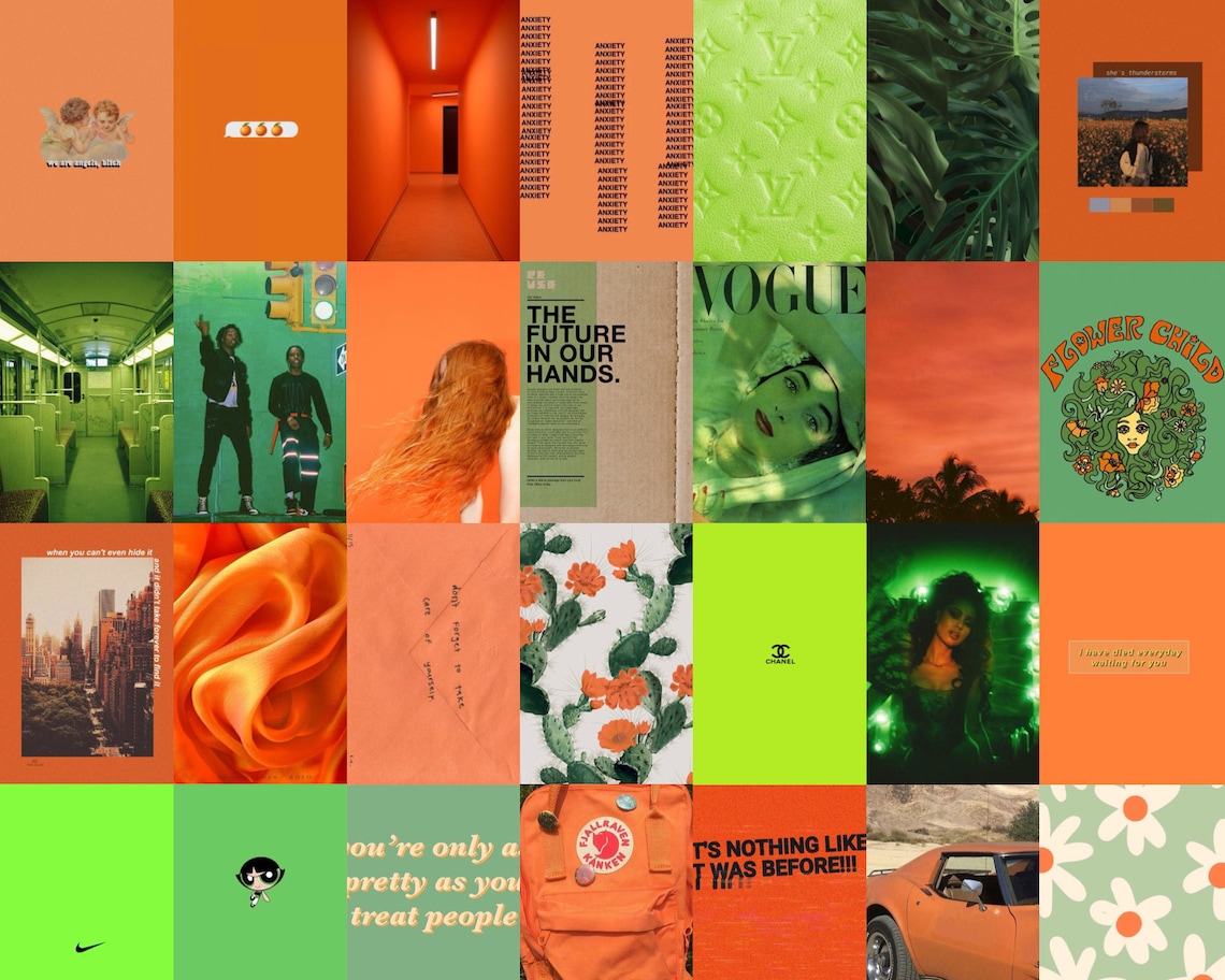 Orange Wall Collage Kit Green Collage Kit Orange Aesthetic - Etsy