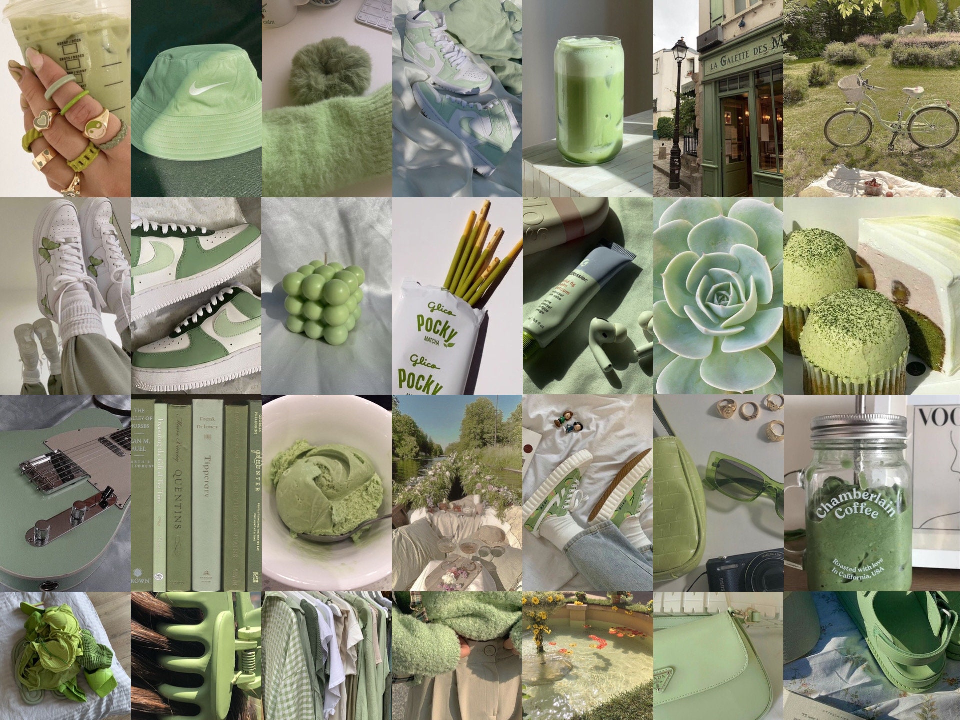 Sage Green Wall Collage Kit, Pastel Green Wall Collage, Aesthetic Wall ...