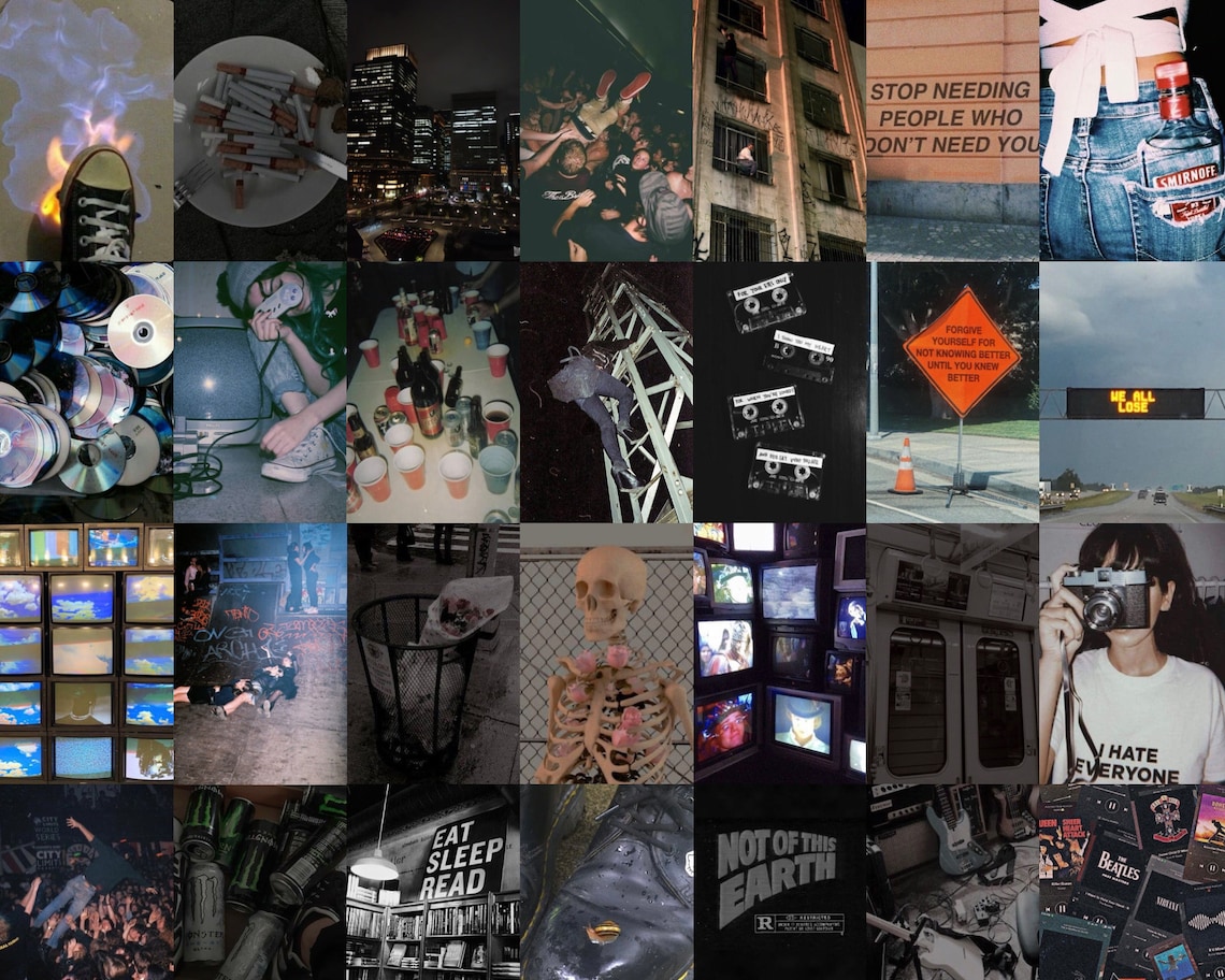 Grunge Wall Collage Kit, Grunge Collage Kit, Black Wall Collage, Black ...